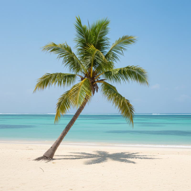 Single Palm Tree on a Tropical Beach Stock Illustration - Illustration ...
