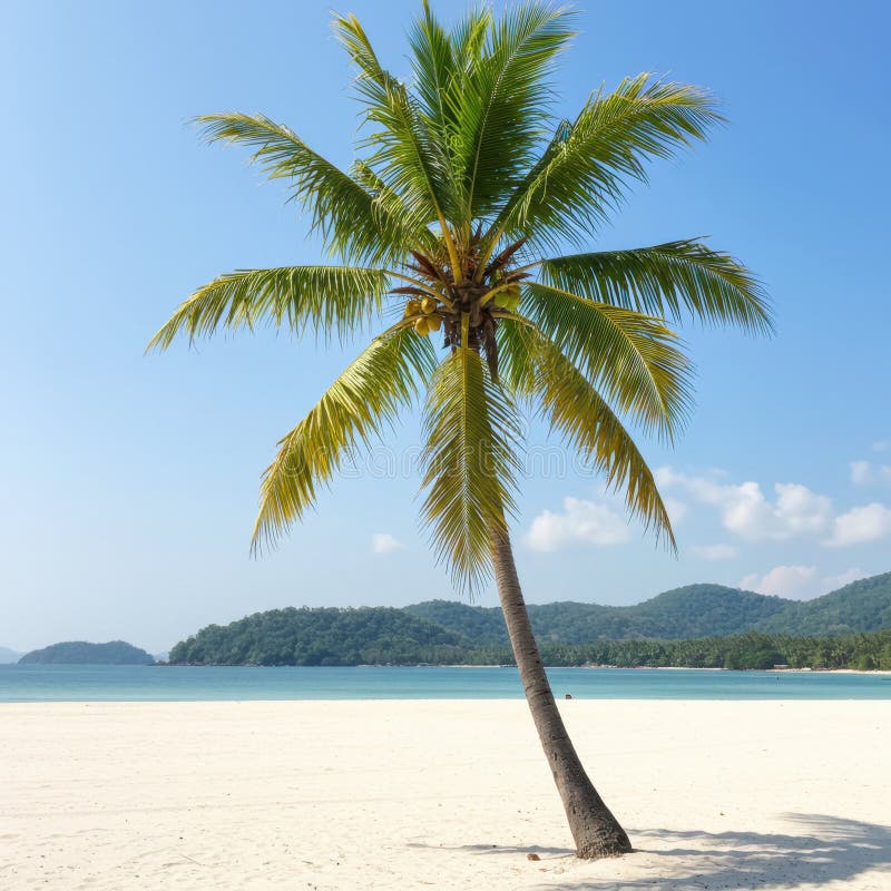 Single Palm Tree on a Tropical Beach Stock Illustration - Illustration of scene, scenic: 384414102