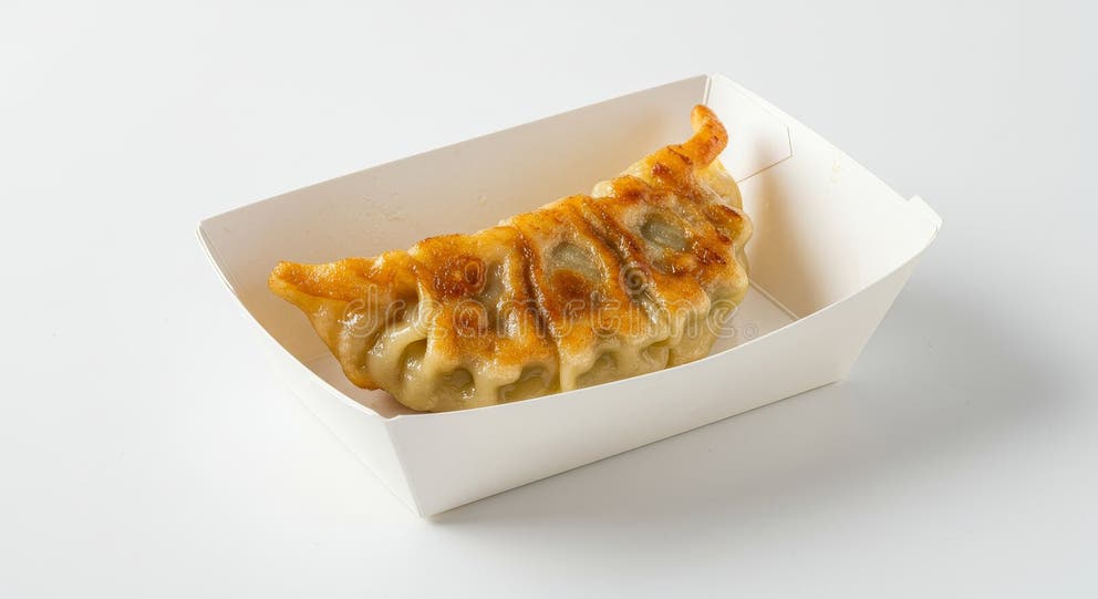 Single PanFried Dumpling in Box a Crispy Panfried Dumpling Sits in a ...