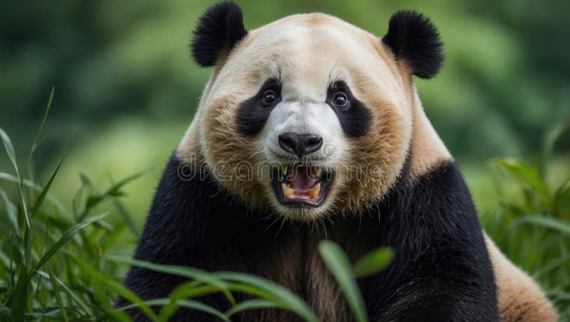 Single Panda Bear Standing in Natural Habitat with No Visible People ...