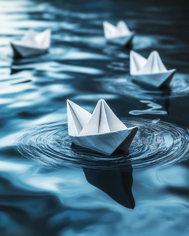 Close-up of a Single Paper Boat Turning Sharply in Water while Others ...