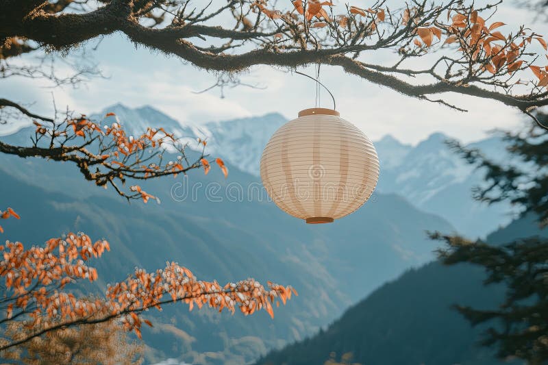 A Single Paper Lantern Hanging from a Tree Branch Styled with a Stock ...