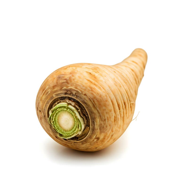 A Single Parsnip with Visible Root and Stem End, Isolated on a White ...