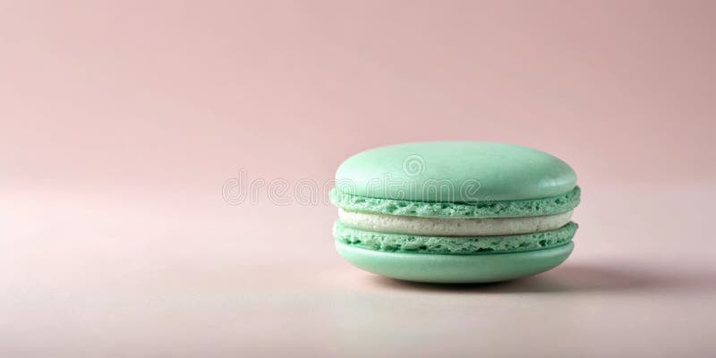 A Single Pastel Green Macaron Rests on a Soft Pink Surface. Generative ...