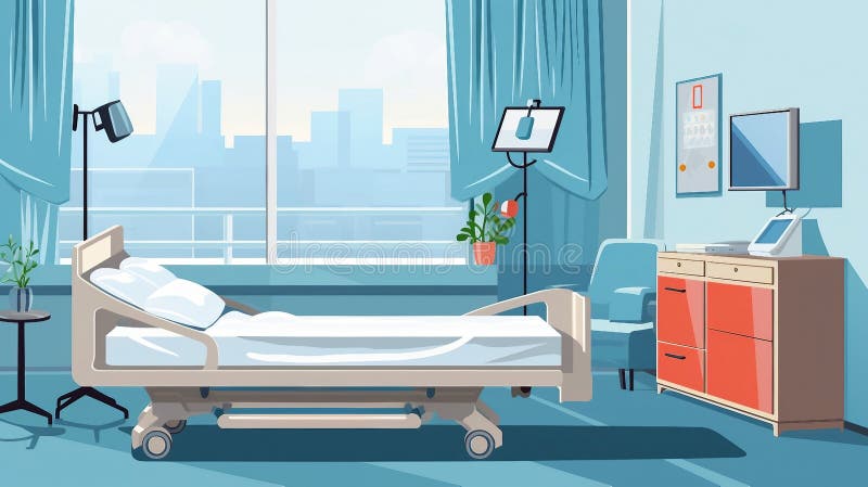 Single Patient Ward Interior with Adjustable Bed in Hospital ...