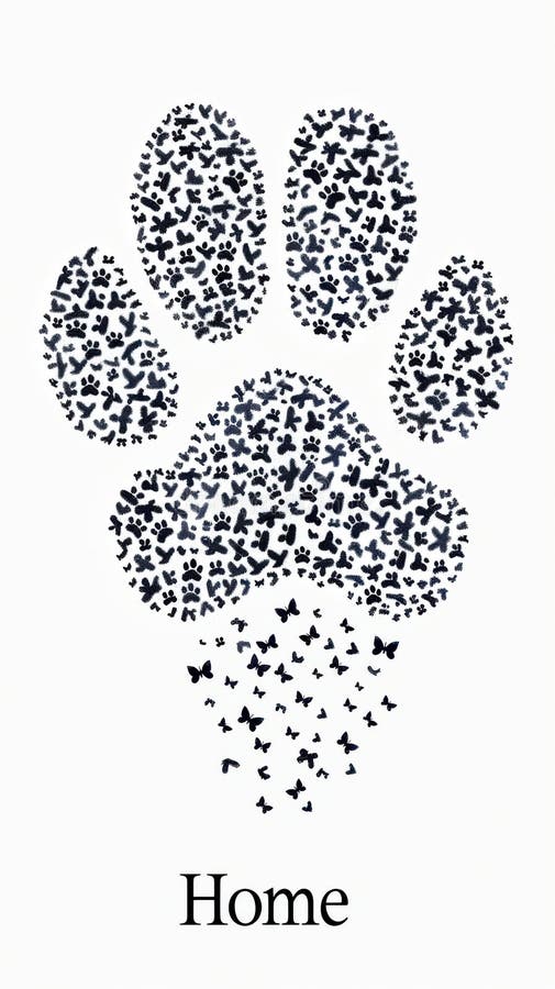 A Single Paw Print Made Entirely of Tiny Dog Illustrations in Black and ...