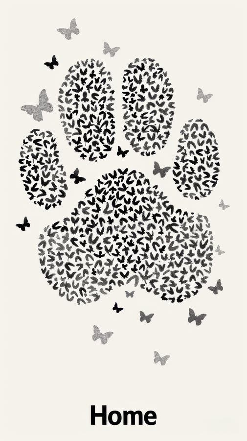 A Single Paw Print Made Entirely of Tiny Dog Illustrations in Black and ...