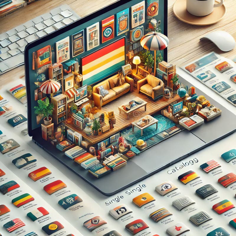 A Single PDF Catalog Available in Multiple Languages for Intern Stock Illustration ...