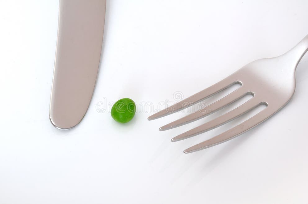 A Single Pea, a Knife, and a Fork Stock Image - Image of space, dieting ...