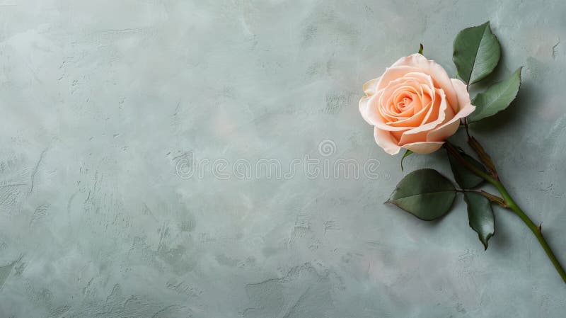 Single Peach Rose on Textured Gray Background Stock Illustration ...