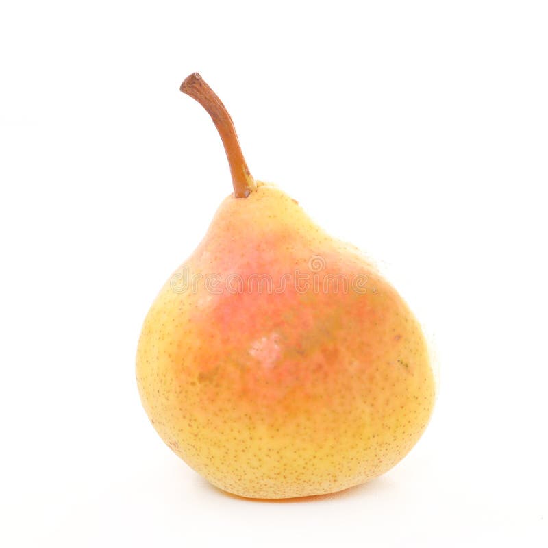 Single Pear With Stem And Green Leaf. Isolated. Stock Image - Image of ...