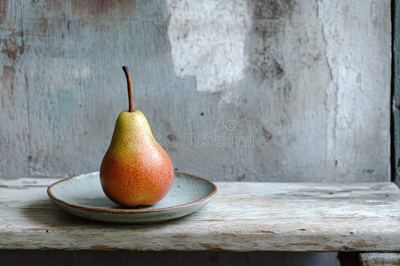 Single Pear Placed Ceramic Plate Styled Light Wooden Bench Stock Photos ...