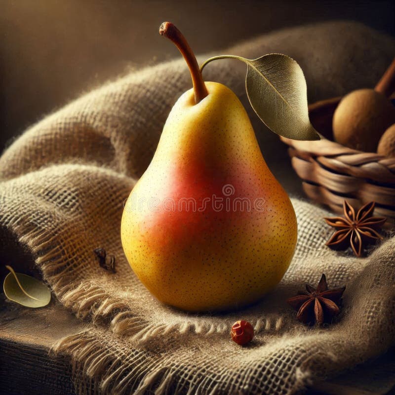 Single Pear on Rustic Sackcloth Background Stock Illustration ...