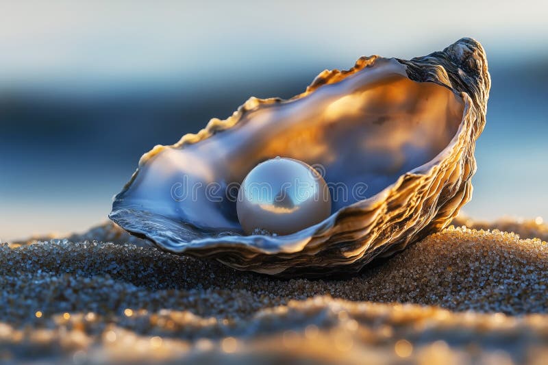 A Single Pearl Nestled Inside an Oyster Shell. Stock Illustration ...