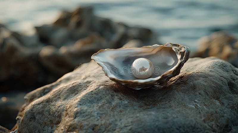 A Single Pearl Sitting in an Open Oyster Shell, Placed on a Smooth ...