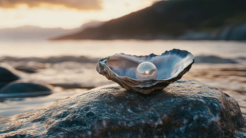 A Single Pearl Sitting in an Open Oyster Shell, Placed on a Smooth ...