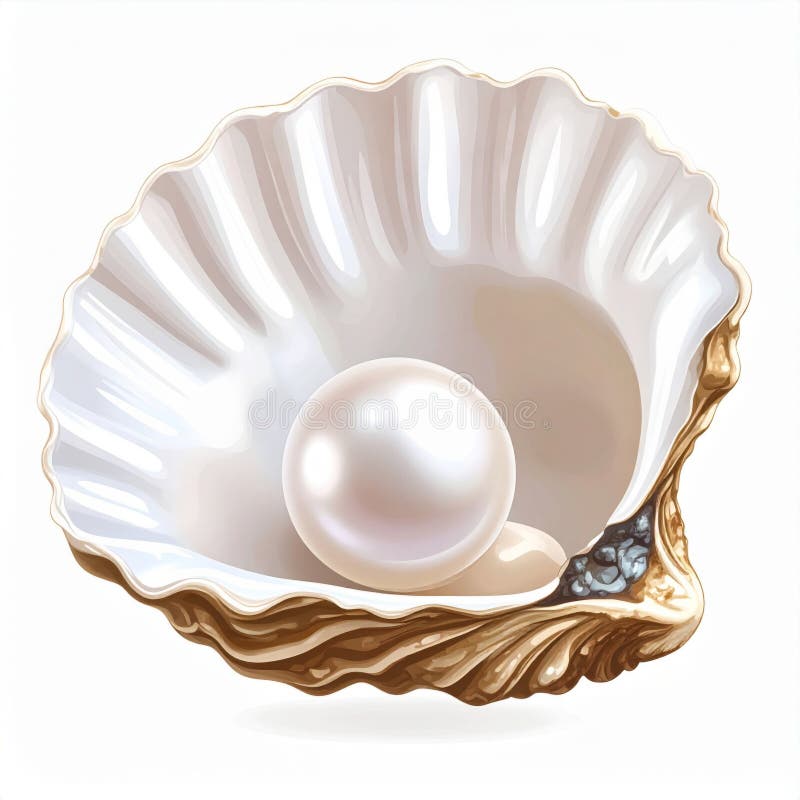 Single Pearl in White Shell on White Background Stock Illustration ...