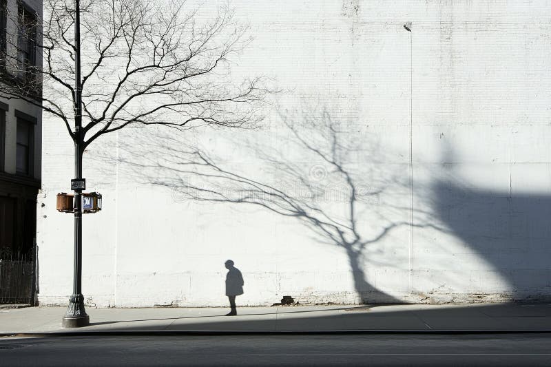 A Single Pedestrian Shadow Cast on a Clean White Building Wall in the ...