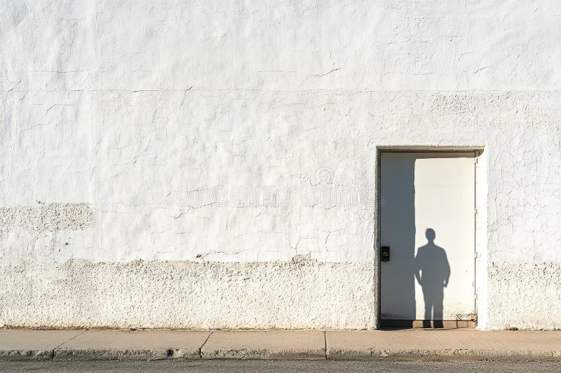 A Single Pedestrian Shadow Cast on a Clean White Building Wall in the ...