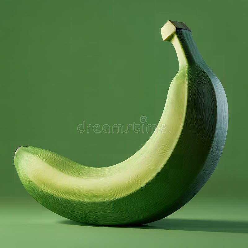 A Single Peeled Green Banana on a Green Background Studio Shot Stock ...