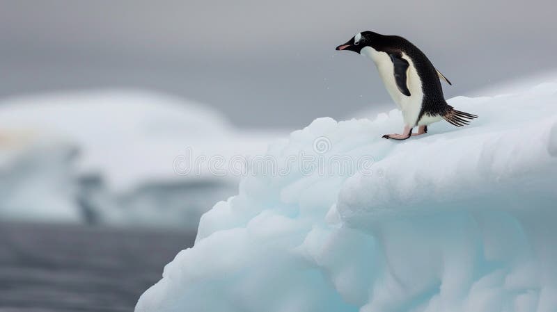 Single Penguin on a Piece of Ice. AI Generative Stock Illustration ...