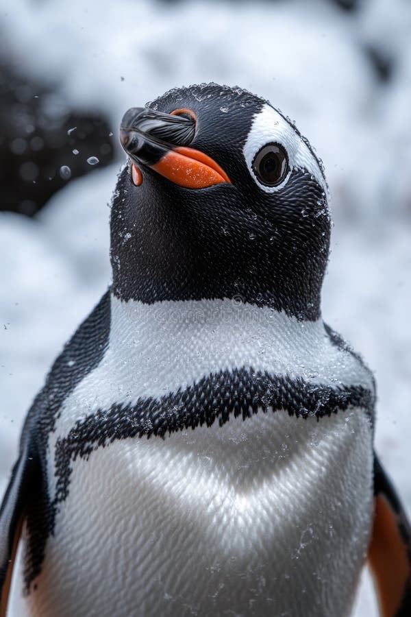 A Single Penguin Stands in the Snowy Environment Stock Image - Image of ...