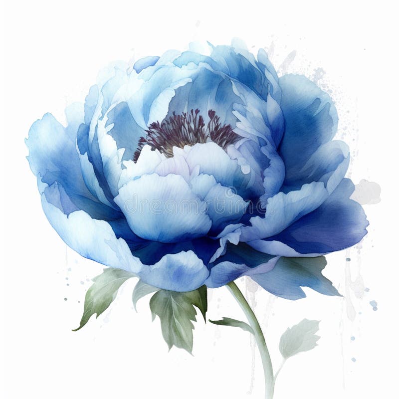 Single Peony in Light Blue Color Stock Illustration - Illustration of ...