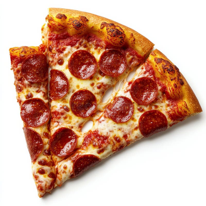 A Single Pepperoni Pizza Slice with Cheese Pull, Isolated on a White ...