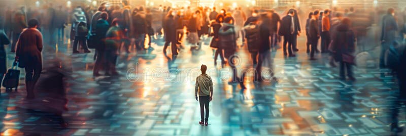 One Person Stands Out in a Crowded Room, Sharply Distinct while Others ...