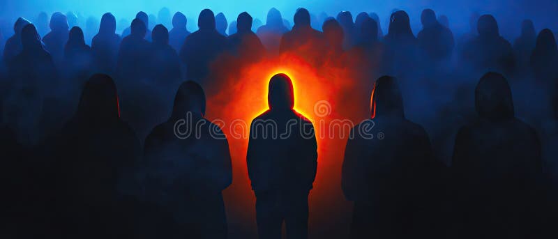 A Single Person Stands Out in the Crowd, Illuminated by a Bright Light ...