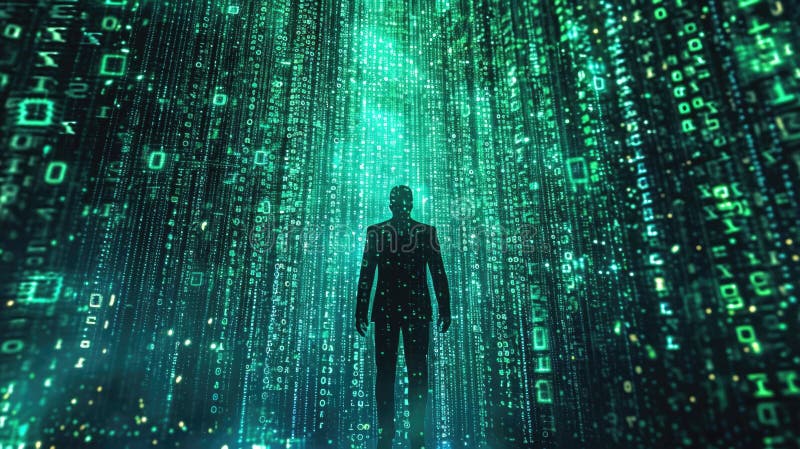 The Single Person Try Searching Something in Digital Matrix Binary Code ...