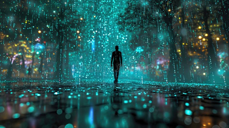 The Single Person Try Searching Something in Digital Matrix Binary Code ...