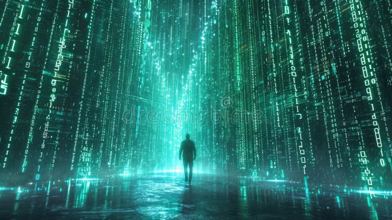 The Single Person Try Searching Something in Digital Matrix Binary Code ...