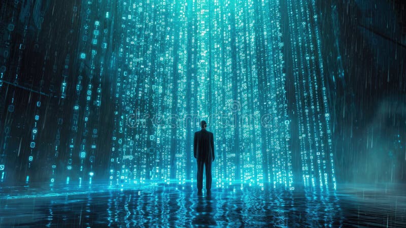 The Single Person Try Searching Something in Digital Matrix Binary Code ...