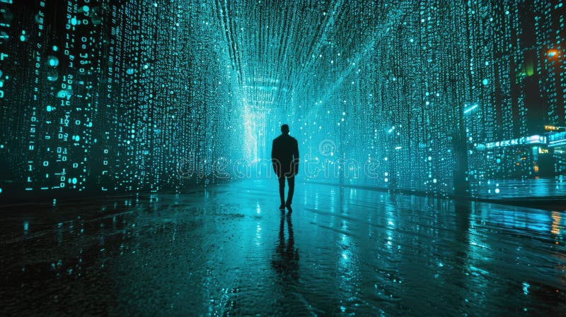 The Single Person Try Searching Something in Digital Matrix Binary Code ...