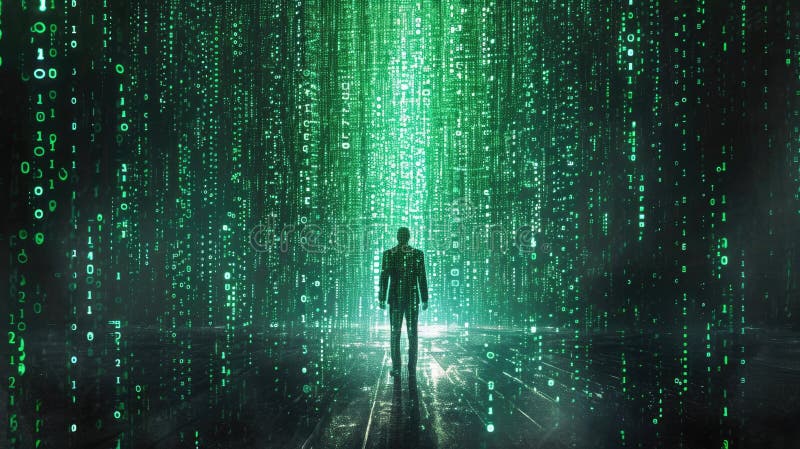 The Single Person Try Searching Something in Digital Matrix Binary Code ...
