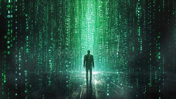 The Single Person Try Searching Something in Digital Matrix Binary Code ...