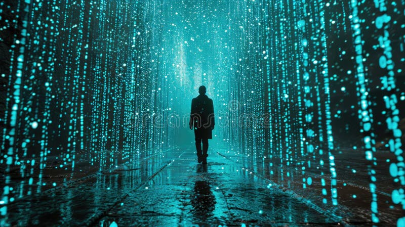 The Single Person Try Searching Something in Digital Matrix Binary Code ...