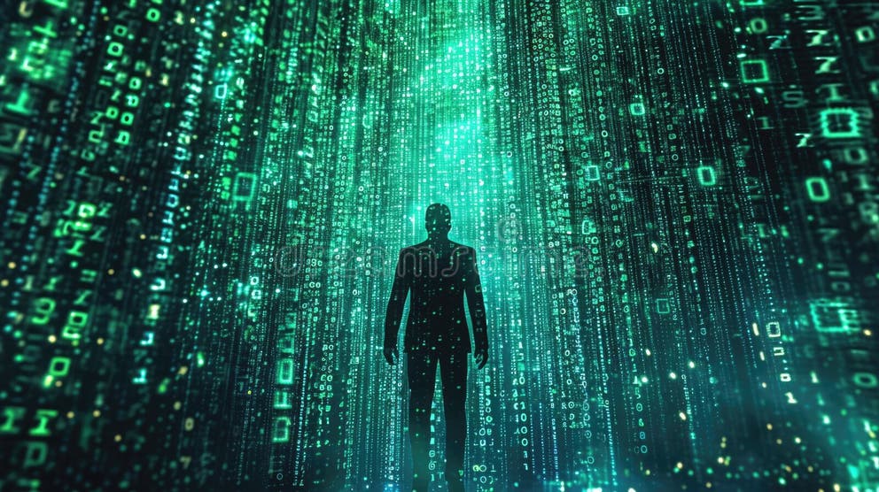 The Single Person Try Searching Something in Digital Matrix Binary Code ...