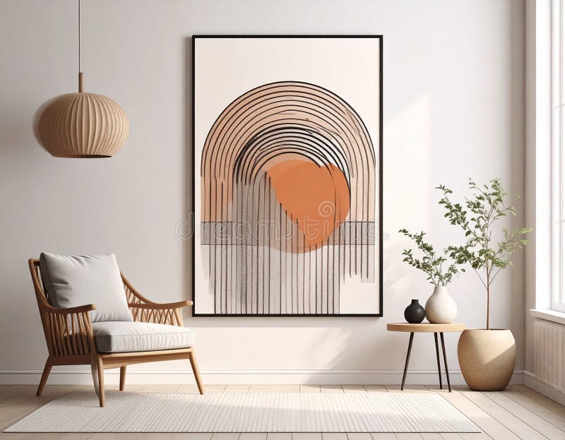 A Single Piece of Abstract Art with Bold Lines Hangs on a Plain Wall, Injecting a Strong Visual ...