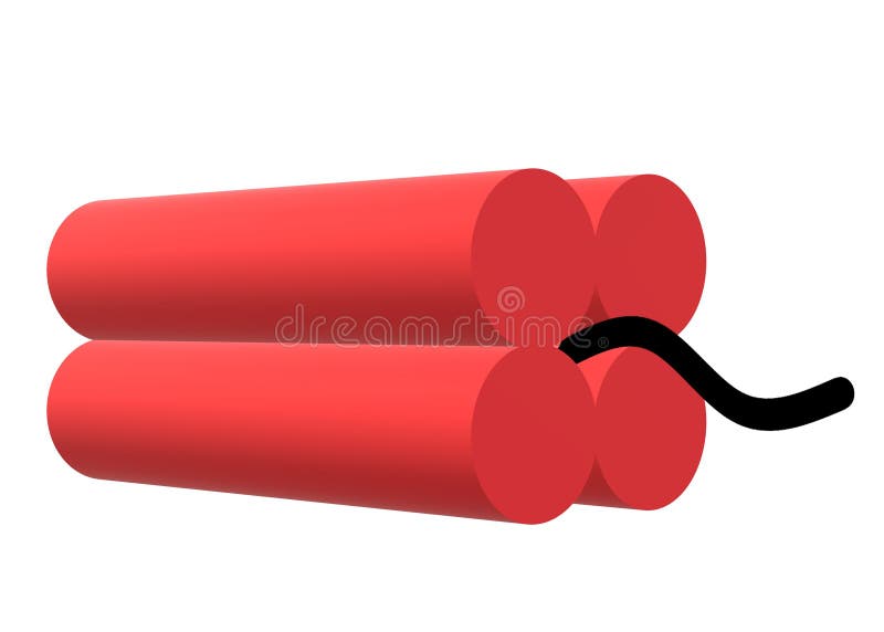 A Single 4-piece Bright Red Firecracker Dynamite with Black Fuse String ...