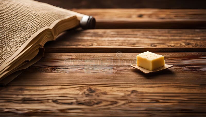 A Single Piece of Cheese on a Wooden Table Stock Illustration ...