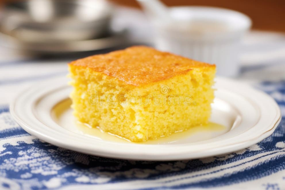 A Single Piece of Cornbread on a Small, White Dish Stock Photo - Image ...