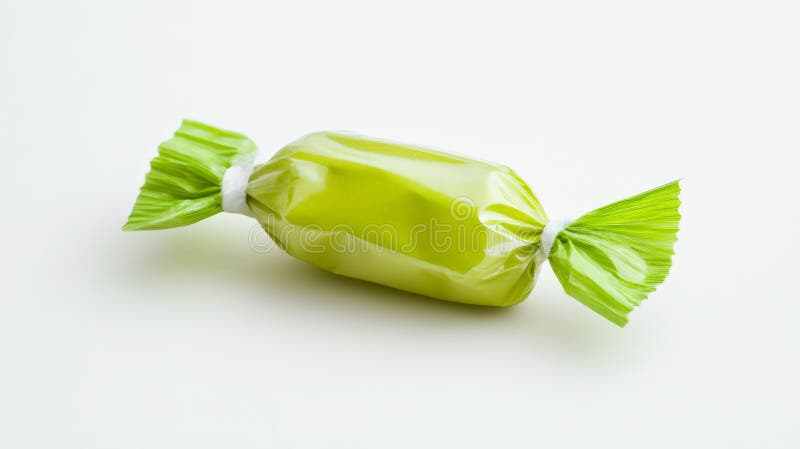 A Single Piece of Green Candy is Carefully Wrapped in Vibrant Plastic ...
