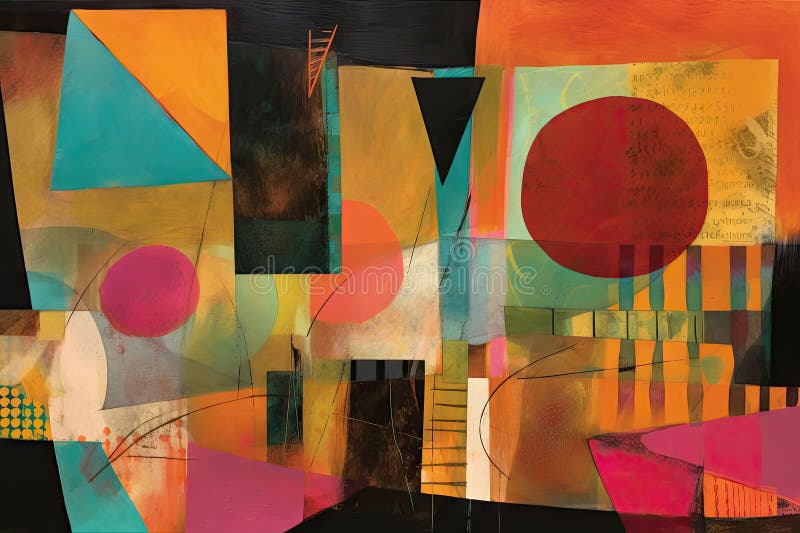 Single-piece Mixed-media Composition, Featuring Floating Shapes and ...