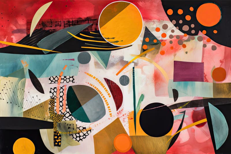 Single-piece Mixed-media Composition, Featuring Floating Shapes and ...
