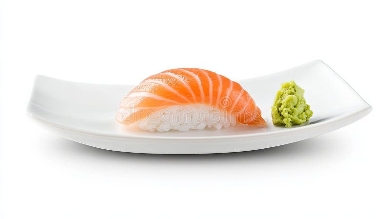 A Single Piece of Nigiri Sushi on a White Ceramic Plate with Wasabi on ...