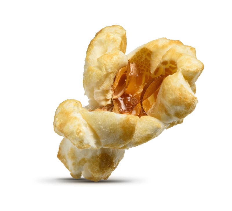 Single Piece of Popcorn Isolated on White Stock Photo - Image of close ...