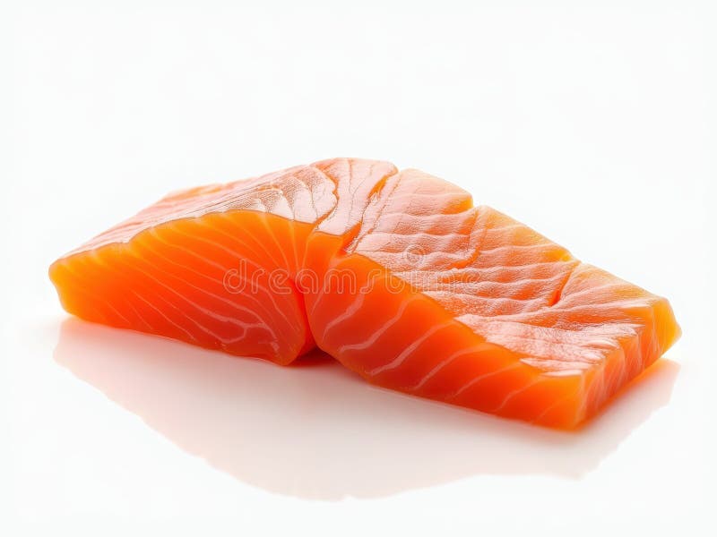 A Single Piece of Rectangular Salmon Sushi, Showcasing Visible Layers ...