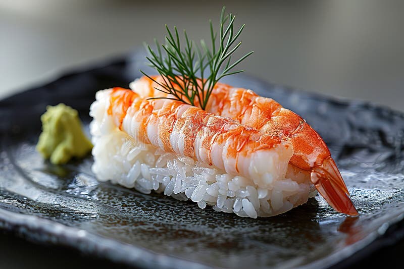 A Single Piece of Sushi with Shrimp on Top, Presented in an Isolated ...